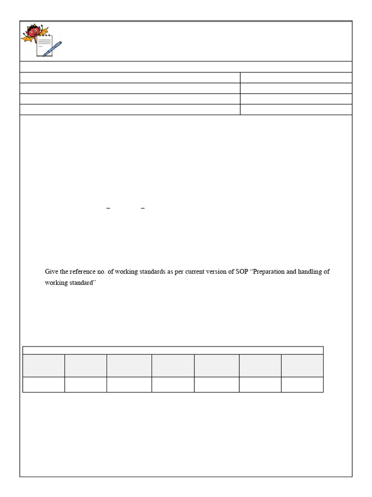 SOP For Protocol For Working Standard | PDF