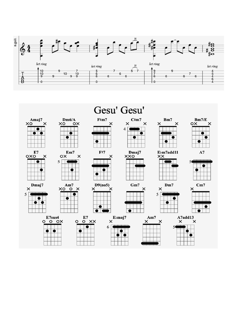 Schemi Accordi e TAB Intro Gesu Gesu | PDF