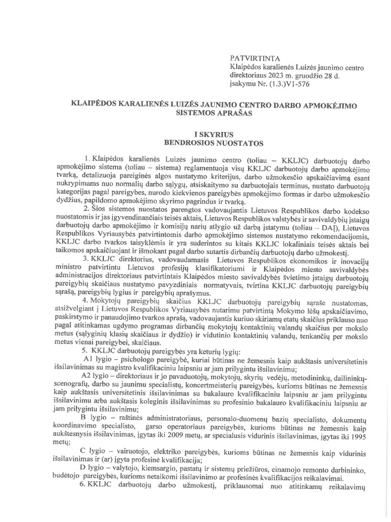 KKLJC Darbo Apmokejimo Sistema Galiojanti Nuo 2024-01-01 | PDF
