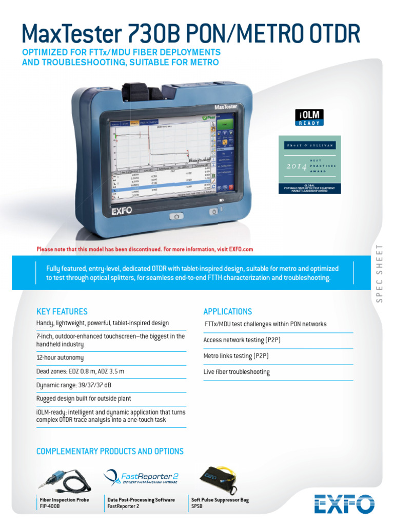 Exfo Spec-Sheet Maxtester-730b v4 en Discontinued | PDF | Optical Fiber ...