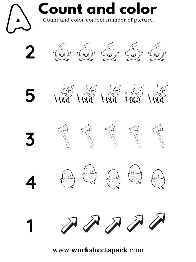 Count and Color Worksheets Free Letter A Pictures Printable For ...