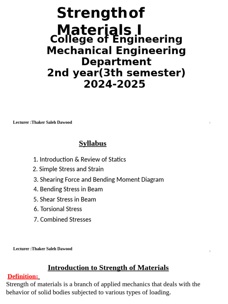 Lectures of Strength of Materials I | PDF | Deformation (Engineering ...