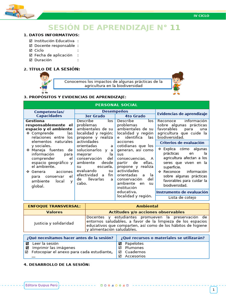 Sesiones de Aprendizaje - EDA IV Semana 2 - Editora Quipus Perú | PDF | Evaluación | Aprendizaje