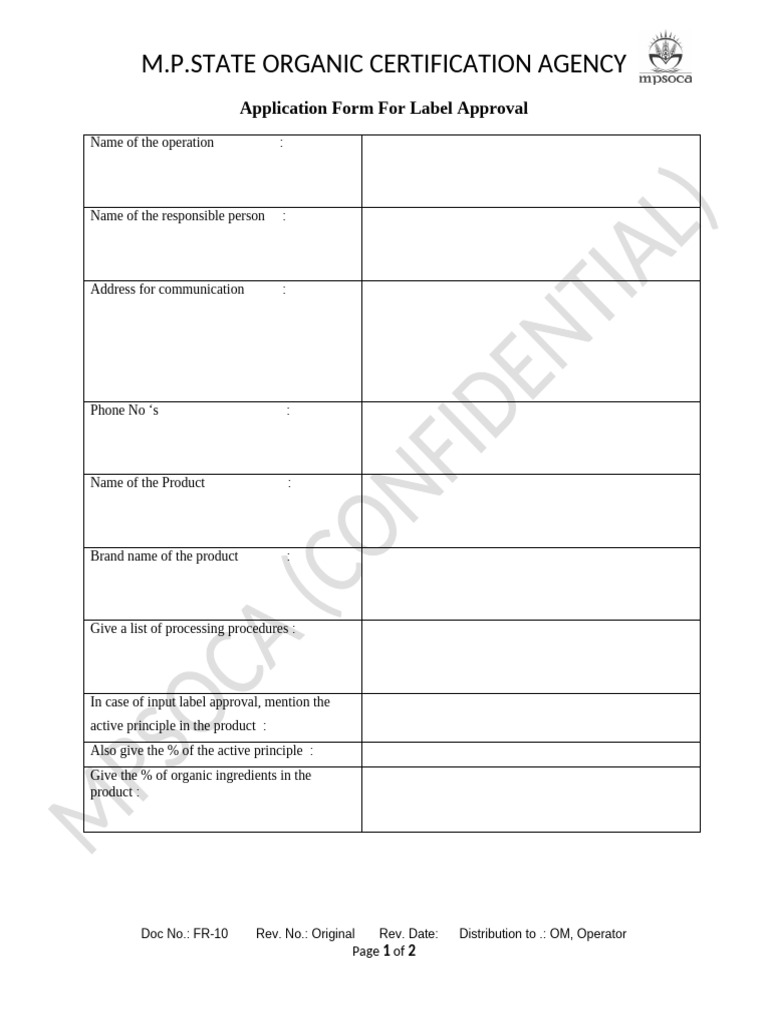 Organic Label Approval Form | PDF