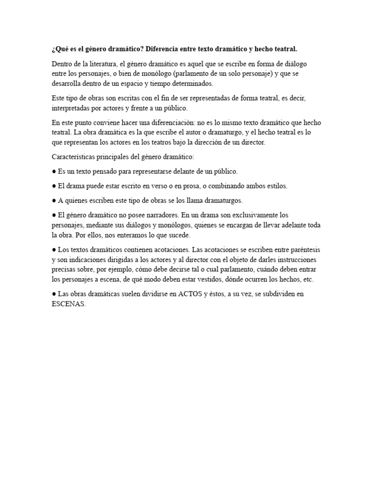 G Nero Dram Tico. Caracter Sticas | PDF