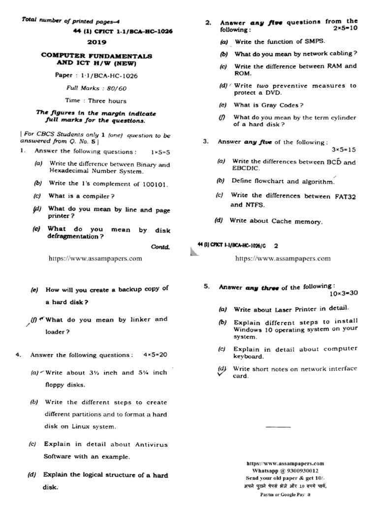 Bca 1 Sem Computer Fundamentals and Ict H W Crict 1-1-2019 | PDF