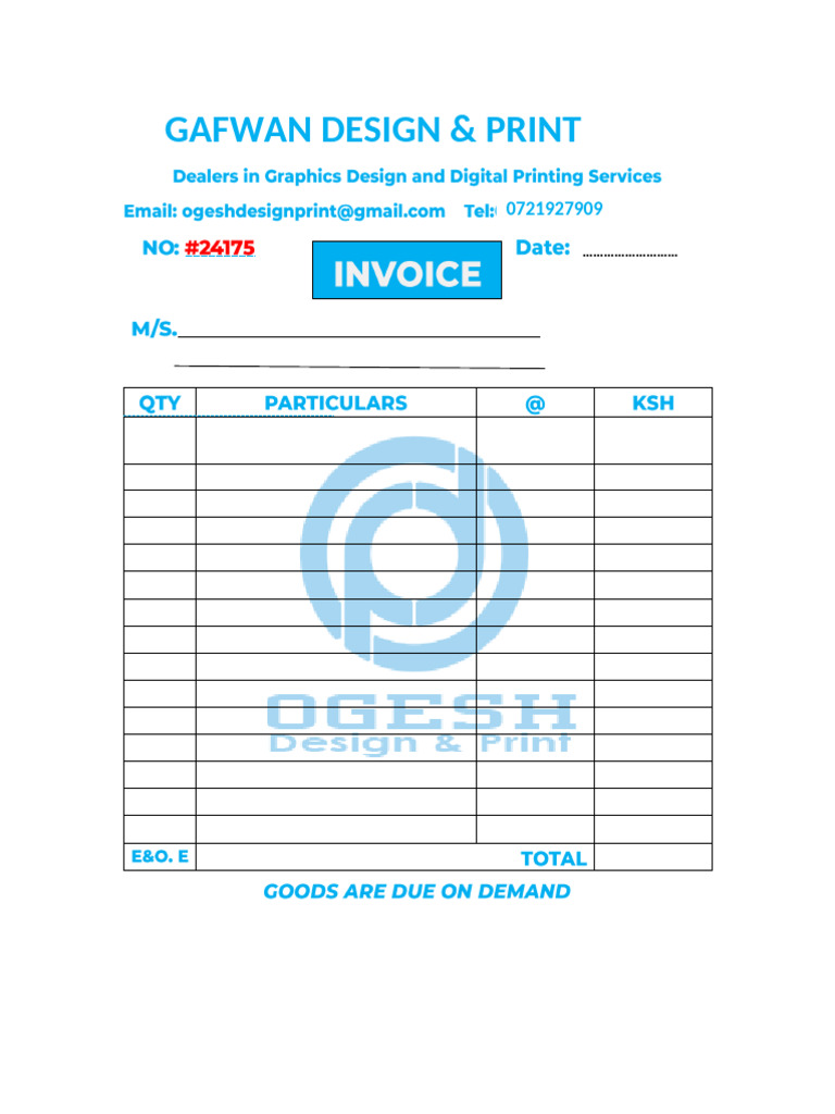 Kaloleni Sub C Invoice. | PDF