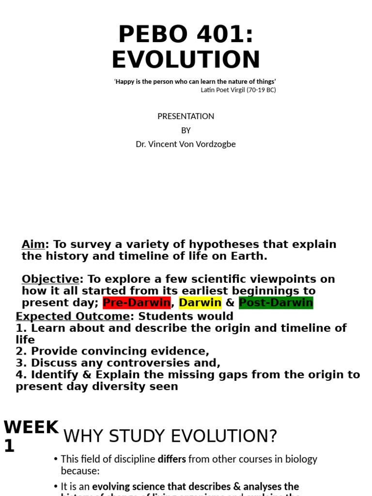 PEBO 401 - Week 1 - Lec 1 | PDF | Evolution | Universe