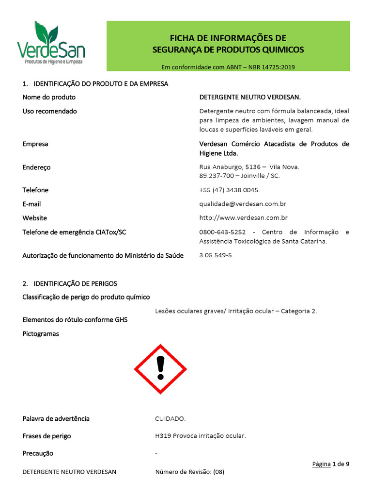 Fispq Detergente Neutro - Verde San | PDF | Embalagem e rotulagem