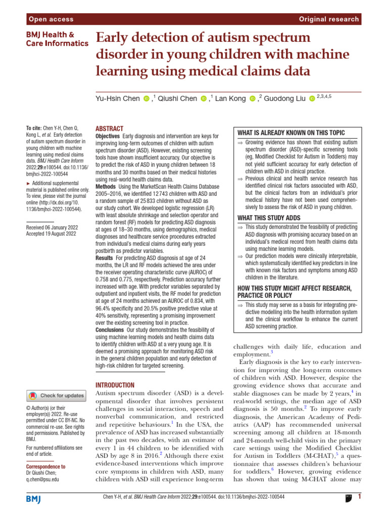 Early Detection of Asd Using Data Mechine | PDF | Autism Spectrum ...