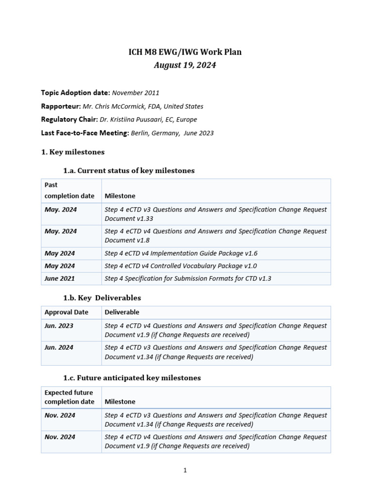 ICH M8 EWGIWG WorkPlan 2024 0819 | PDF | Computers