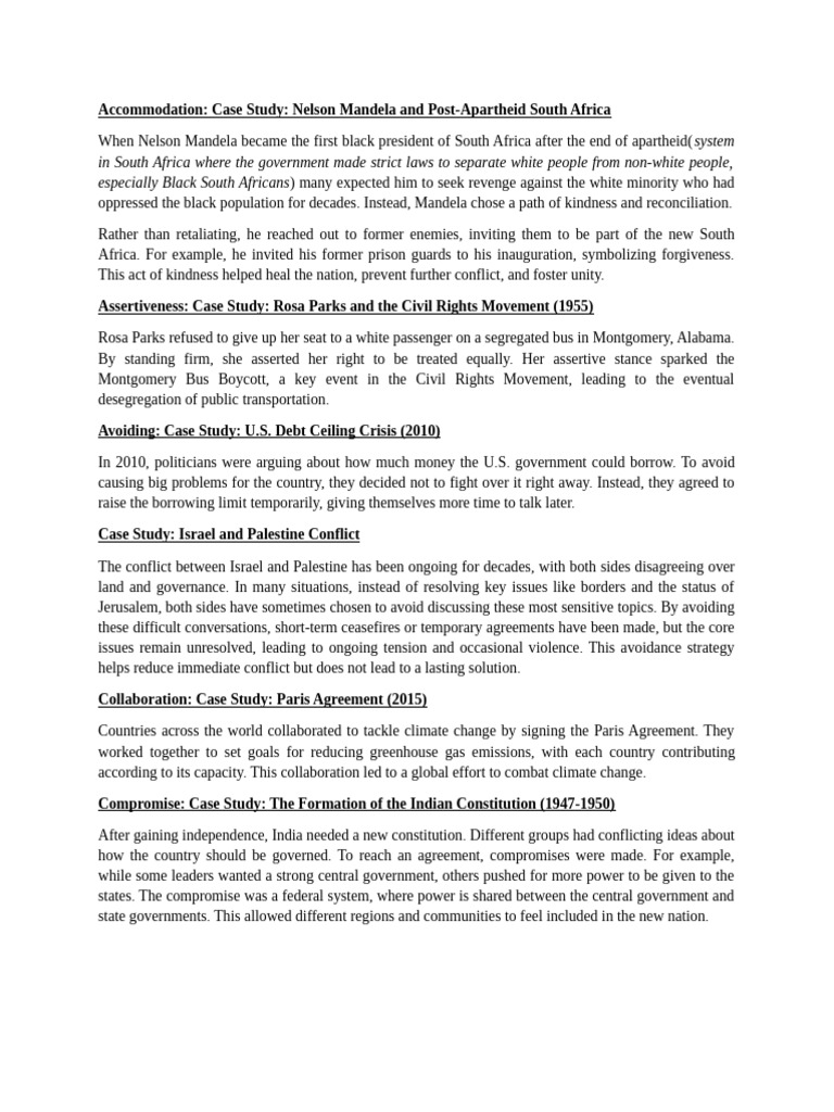 Conflict Management Case Studies | PDF | Nelson Mandela | Rosa Parks