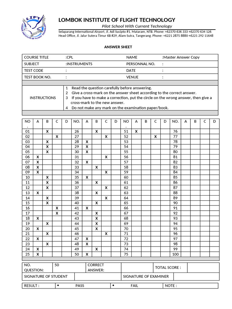 CPL Instruments Answer Sheet | PDF | Aviation