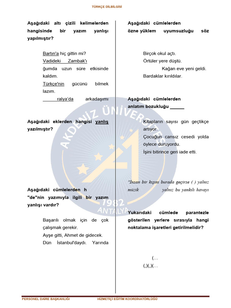 Turkce-Dilbilgisi-Kurallari-Sorularib DJJDDJ | PDF