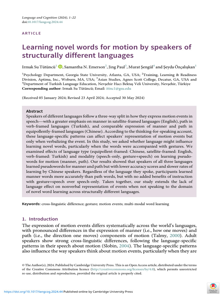 Learning Novel Words For Motion by Speakers of Structurally Different ...
