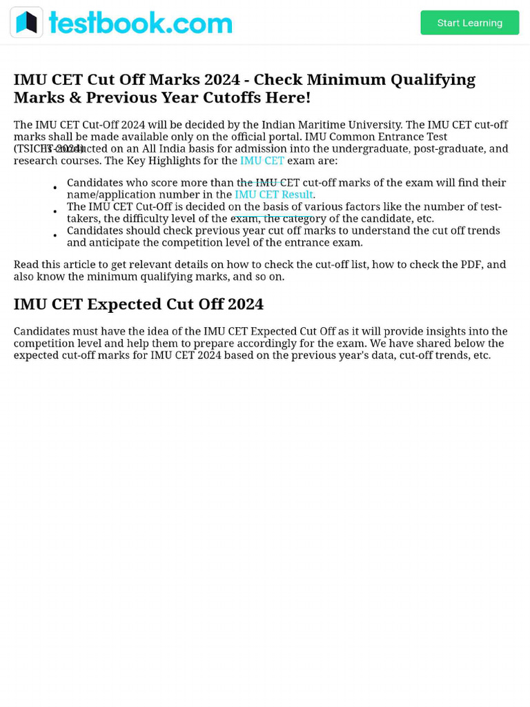 IMU CET Cut Off Marks 2024 - Check Minimum Qualifying Marks & Previous ...