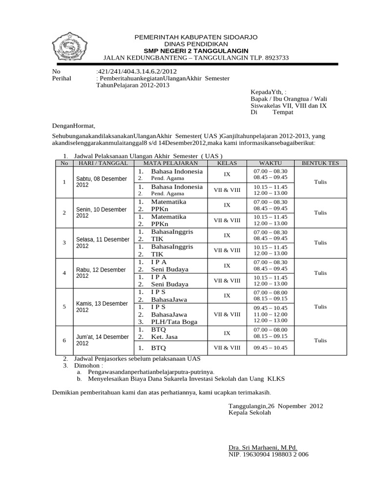 Surat Pemb. Walimurid | PDF