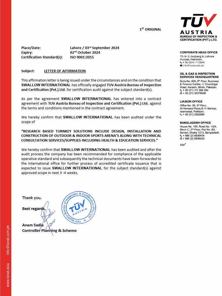 ISO 9001-2015 Letter of Affirmation | PDF | Business | Technology ...