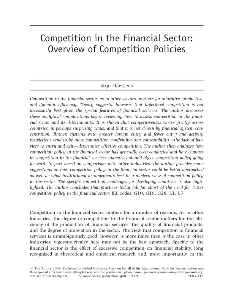 Claessens, 2009, Competition in The Financial Sector. Overview of ...