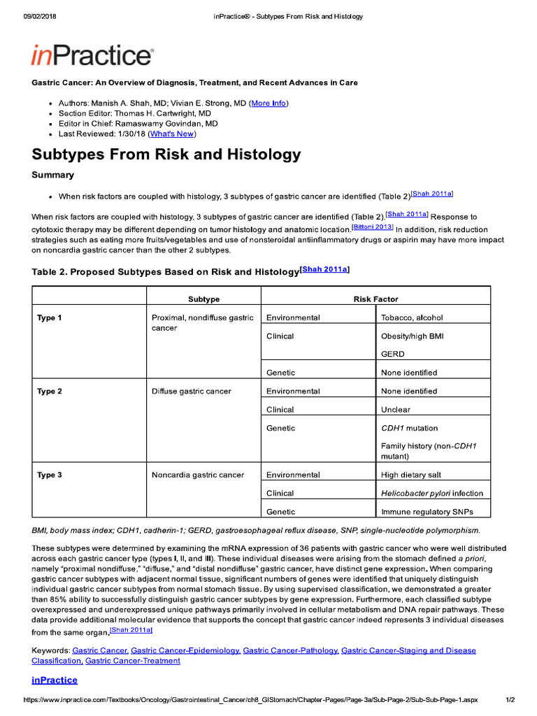 Inpractice® - Subtypes From Risk and Histology - pdf3 | PDF