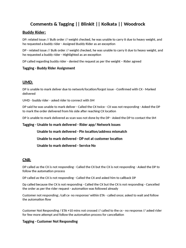 Delivery Issues and Tagging Procedures | PDF