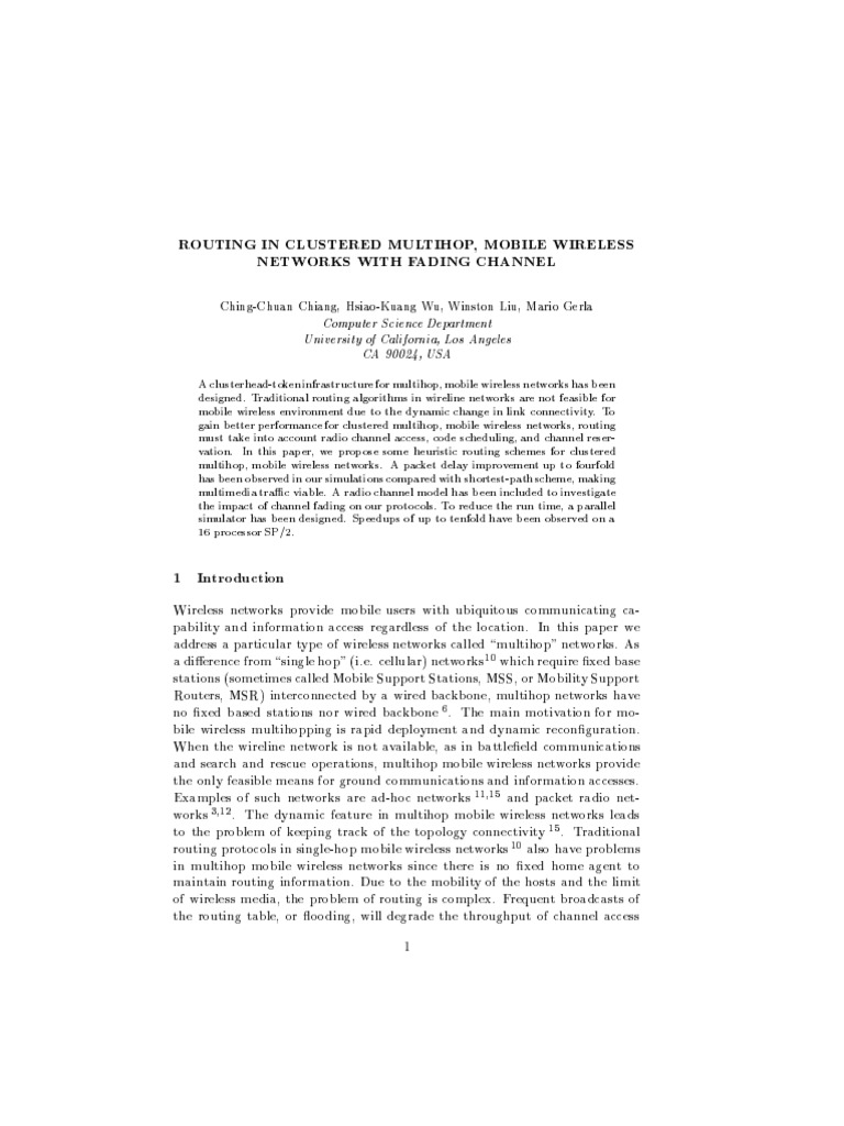 41.1997 IEEE Routing in Clustered Multihop Mobile Wireless Networks With Fading Channel | PDF