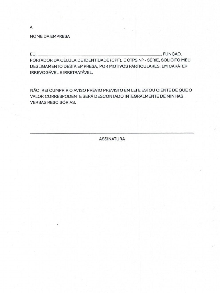 Modelo Carta Pedido de Demissão | PDF