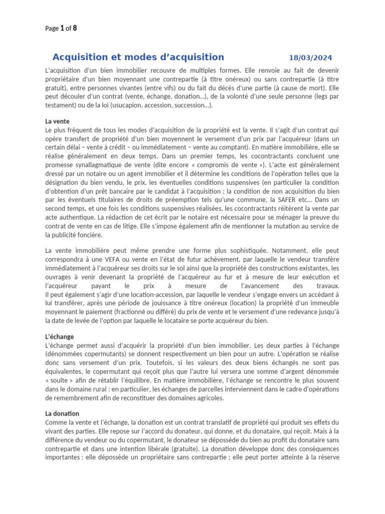 Acquisition Et Modes D'acqusition de Propriété | PDF | Communes de ...