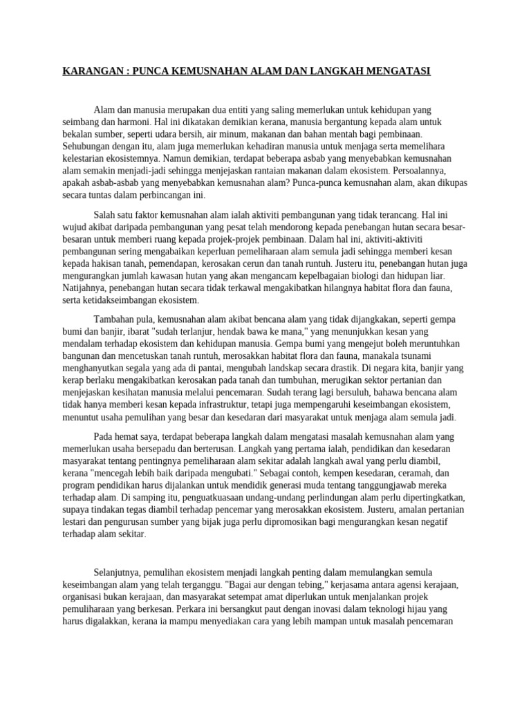 Punca Kemusnahan Alam dan Solusinya | PDF | Ilmu Sosial | Teknologi ...