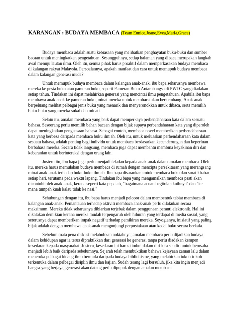 Karangan Budaya Membaca (Kepentingan&Cara Memupuk) | PDF