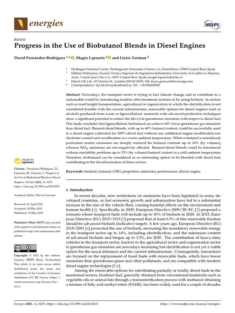 Biobutanol Blends in Diesel 2021 | PDF | Biofuel | Biodiesel