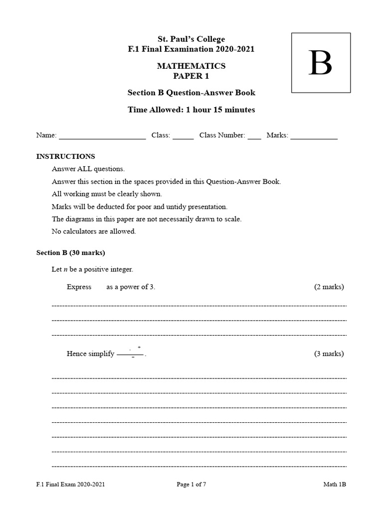 2021 F1 T2 Paper 1 Section BQAB | PDF | Cartesian Coordinate System ...