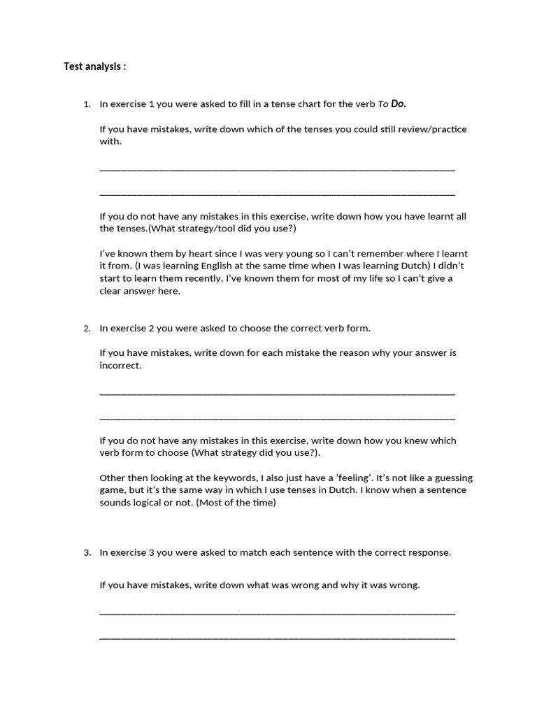 3EN Test Analysis - Revision of Tenses Test | PDF | Grammatical Tense ...