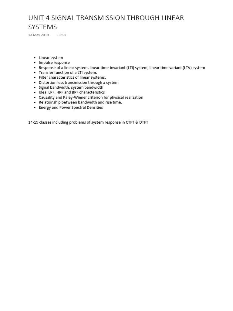 Unit 4 Signal Transmission Through Linear Systems | PDF