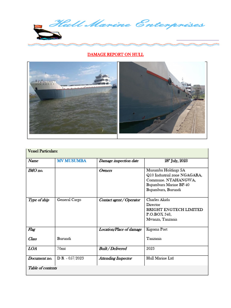 MV Musumba Hull Damage Report | PDF | Deck (Ship) | Shipping
