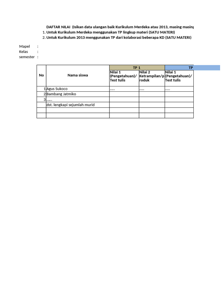 Blanko KD TP Nilai | PDF