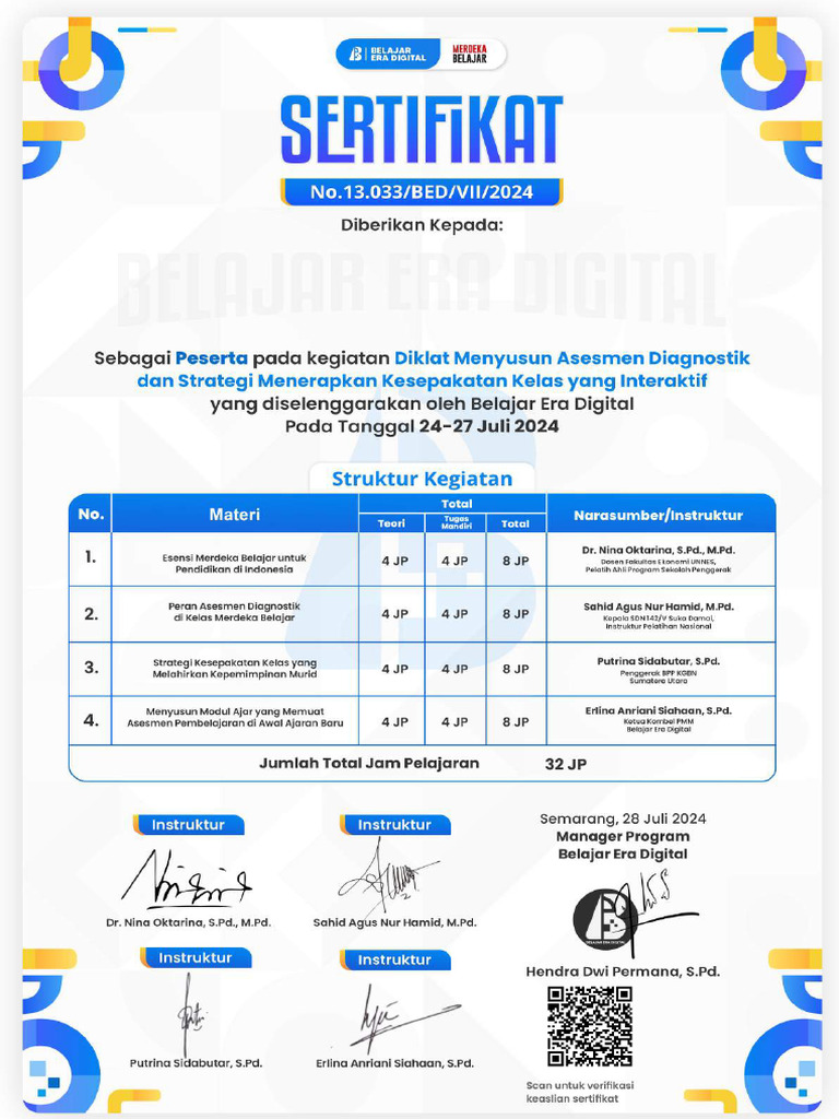 28 jULI 2024 Sertifikat DIKLAT TGL 24-27 JULI 2024 - Dra. NOOR HIDAYATI-compressed | PDF