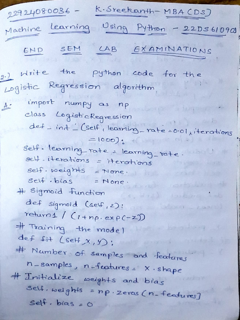 Python Logistic Regression Code Example | PDF | Mathematical And ...