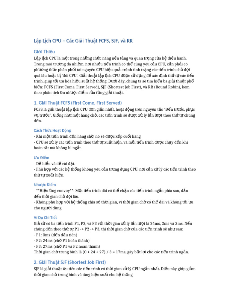 Lap Lich CPU FCFS SJF RR Chi Tiet | PDF