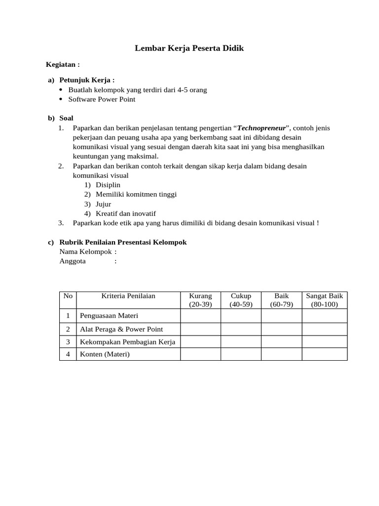 Lembar Kerja Peserta Didik CP 1 | PDF