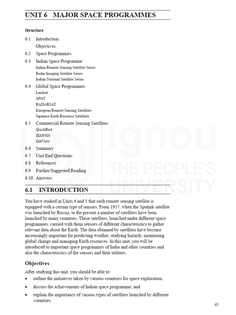 Overview of Major Space Programmes | PDF | Satellite | Remote Sensing