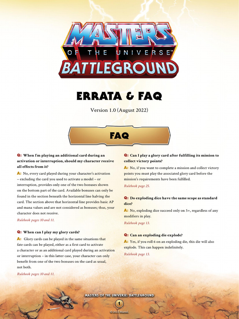 Motu B - Errata Faq v1.0 | PDF | Gaming | Tabletop Games