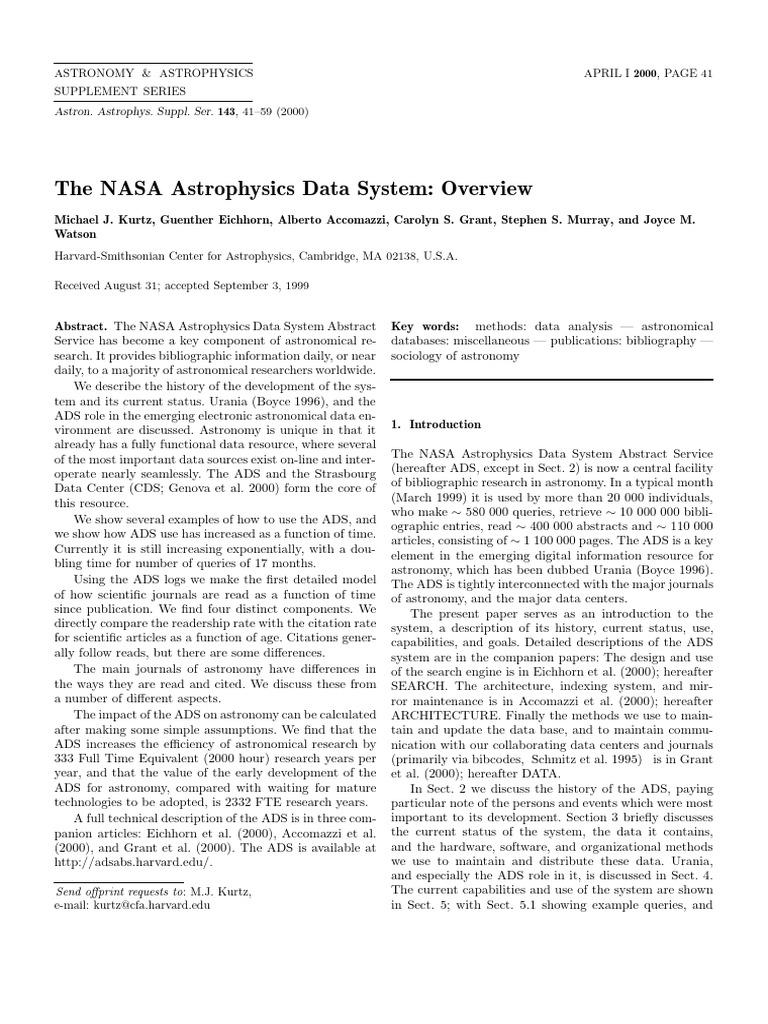 The NASA Astrophysics Data System: Overview | PDF | Data | Databases