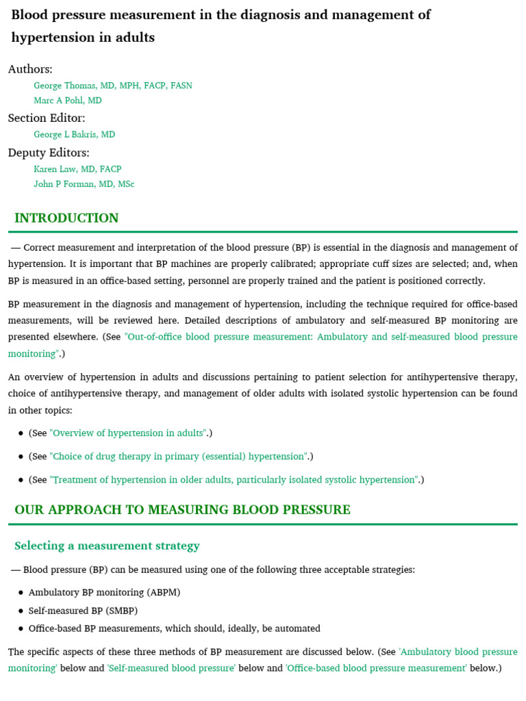 Blood Pressure Measurement in The Diagnosis and Management of ...