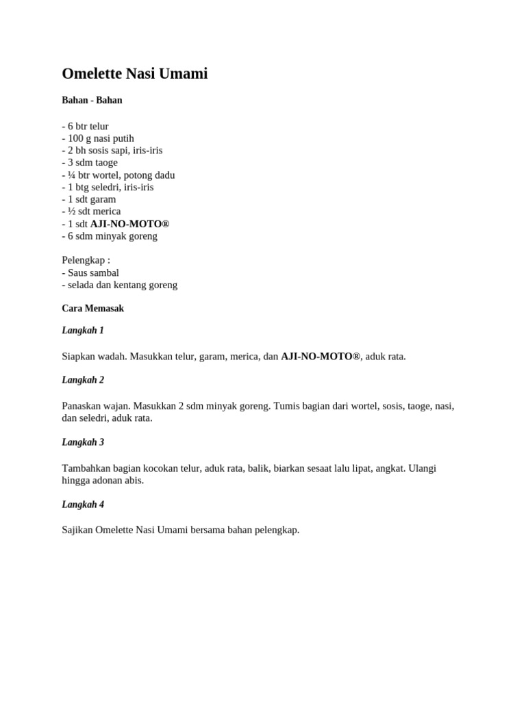Omelette Nasi Umami | PDF