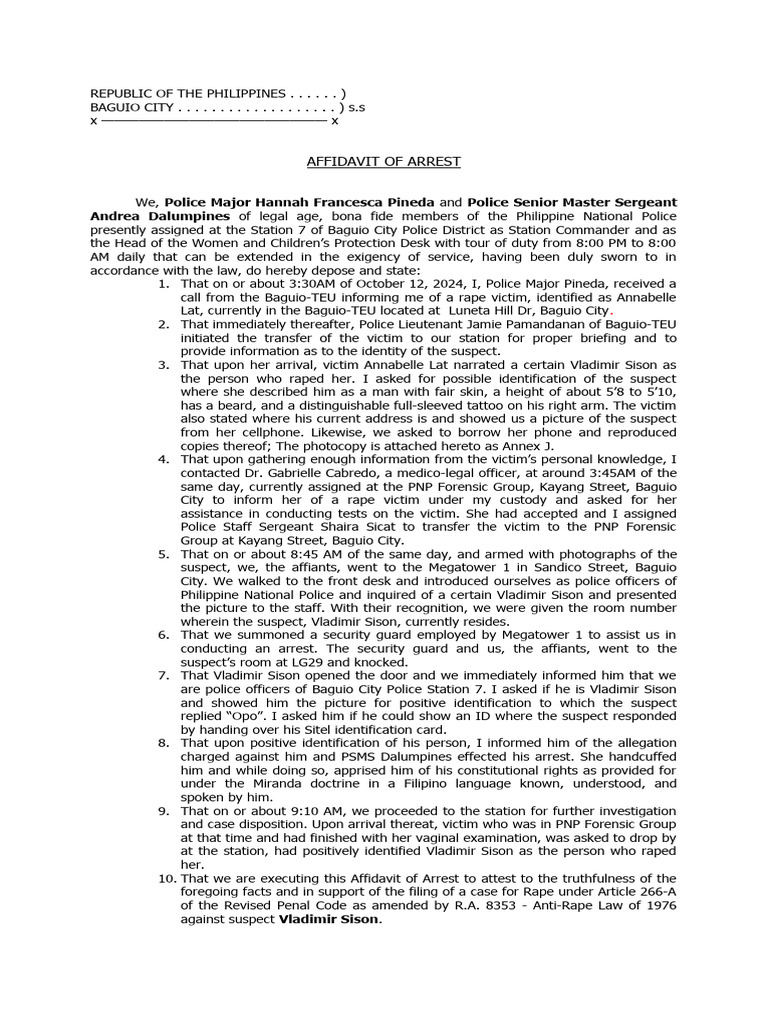 Affidavit of Arrest | PDF | Law Enforcement | Crime & Violence