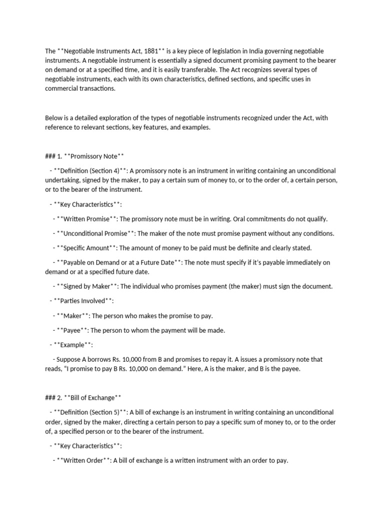 Negotiable Instrument Act 1881 | PDF | Negotiable Instrument ...