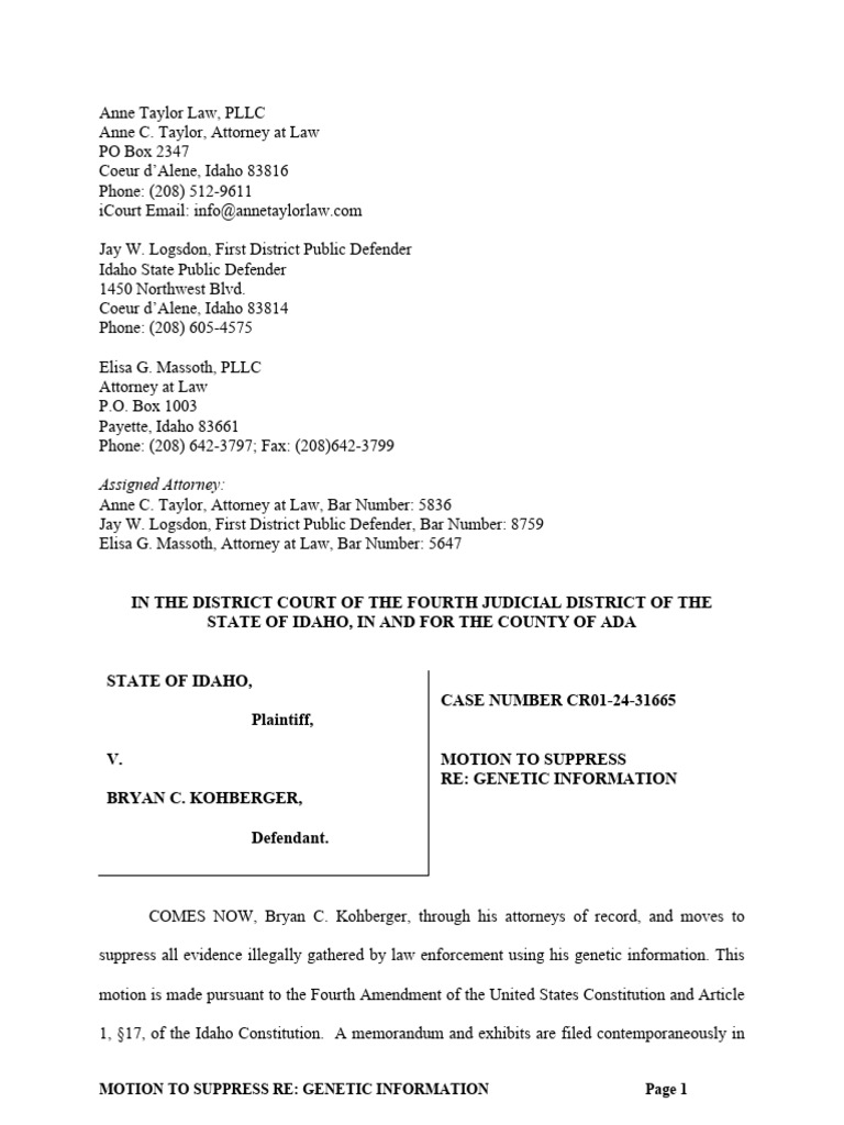 Motion to Suppress Genetic Evidence | PDF | Law Of The United States ...