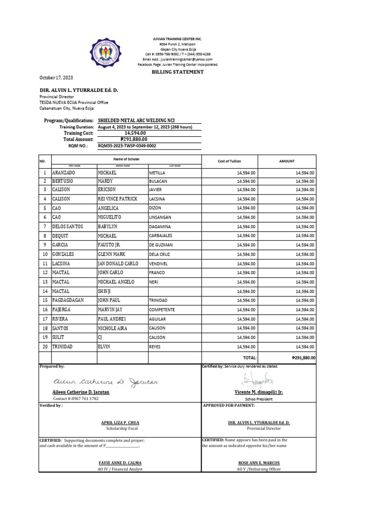 BILLING STATEMENT | PDF