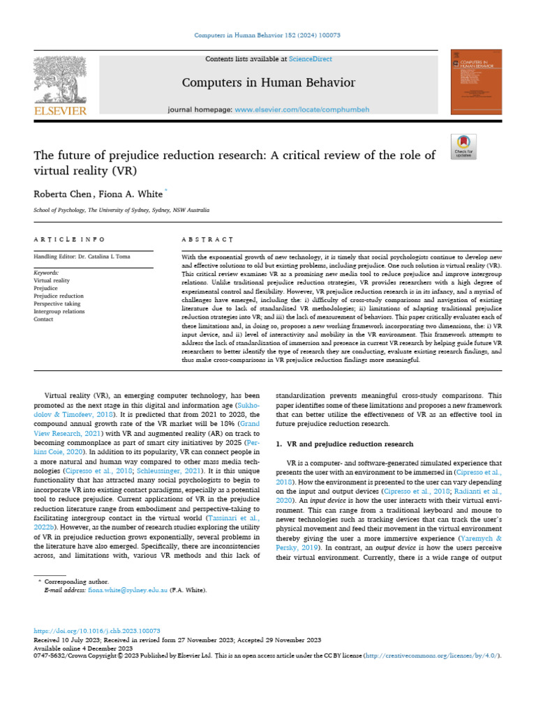 Chen y White (2024) - The Future of Prejudice Reduction Research - A ...